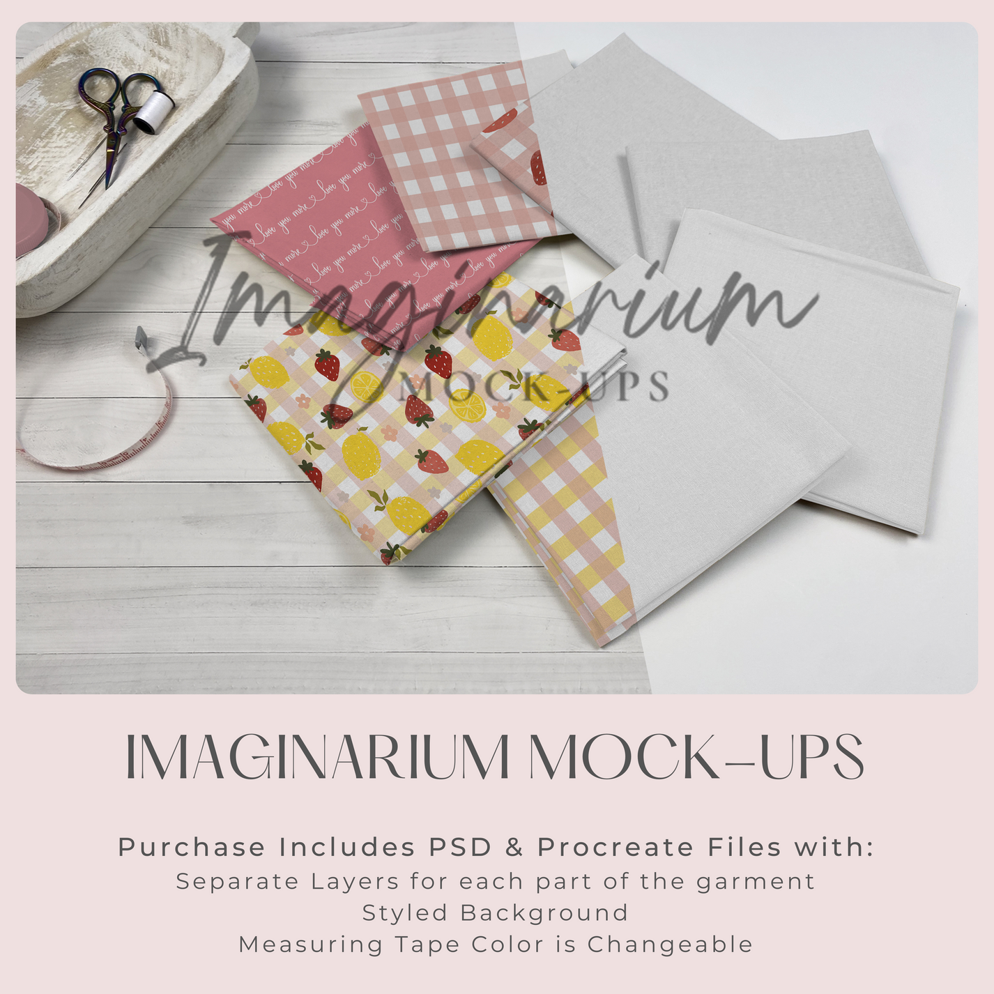 Seven Fat Quarters Folded Fabric Mock Ups, Realistic Mockup for Photos ...